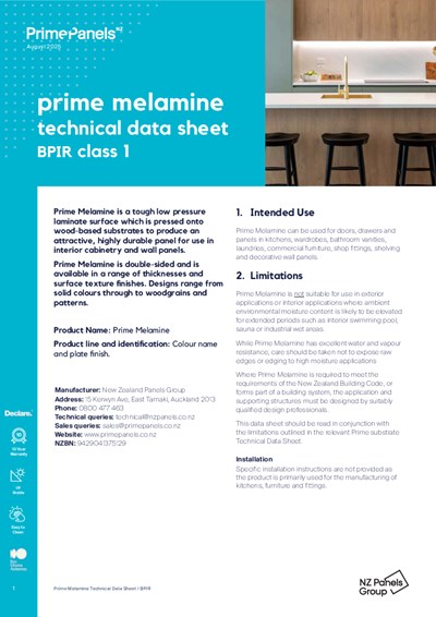 Prime Melamine Technical Data Sheet / BPIR | Prime Panels